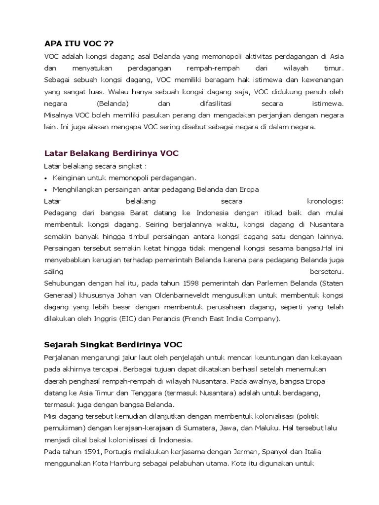 Sejarah dan Tujuan Berdirinya VOC | PDF | Perjalanan | Sejarah