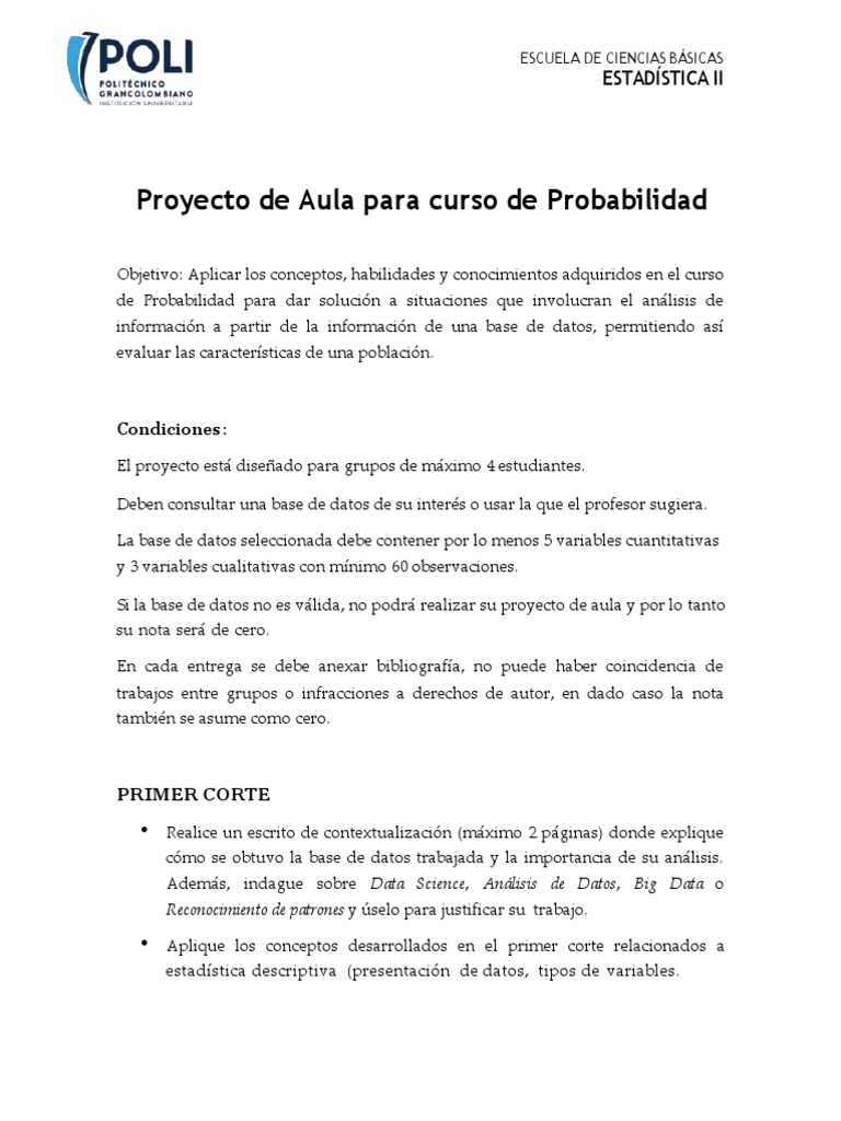 Proyecto de Aula Probabilidad - 2019 ABR | PDF | Estadísticas | Probabilidad