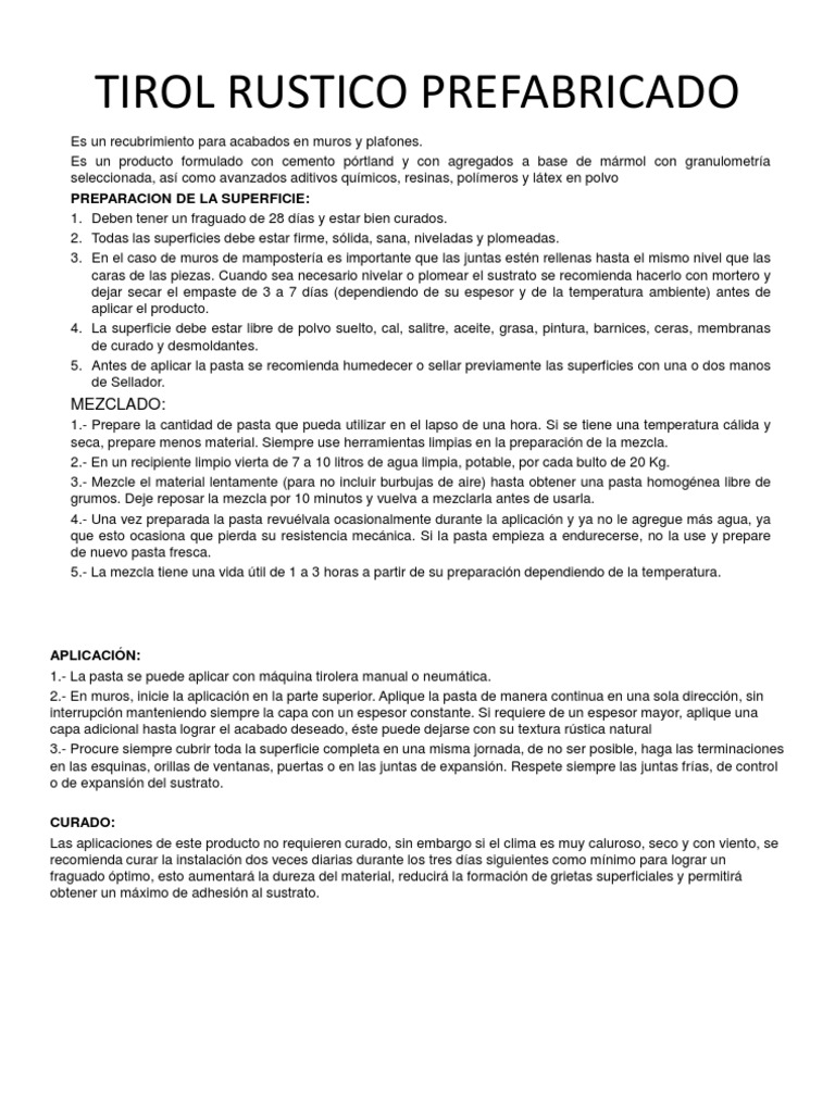 Aplicación de Tirol Rústico Prefabricado | PDF | Pintar | Materiales