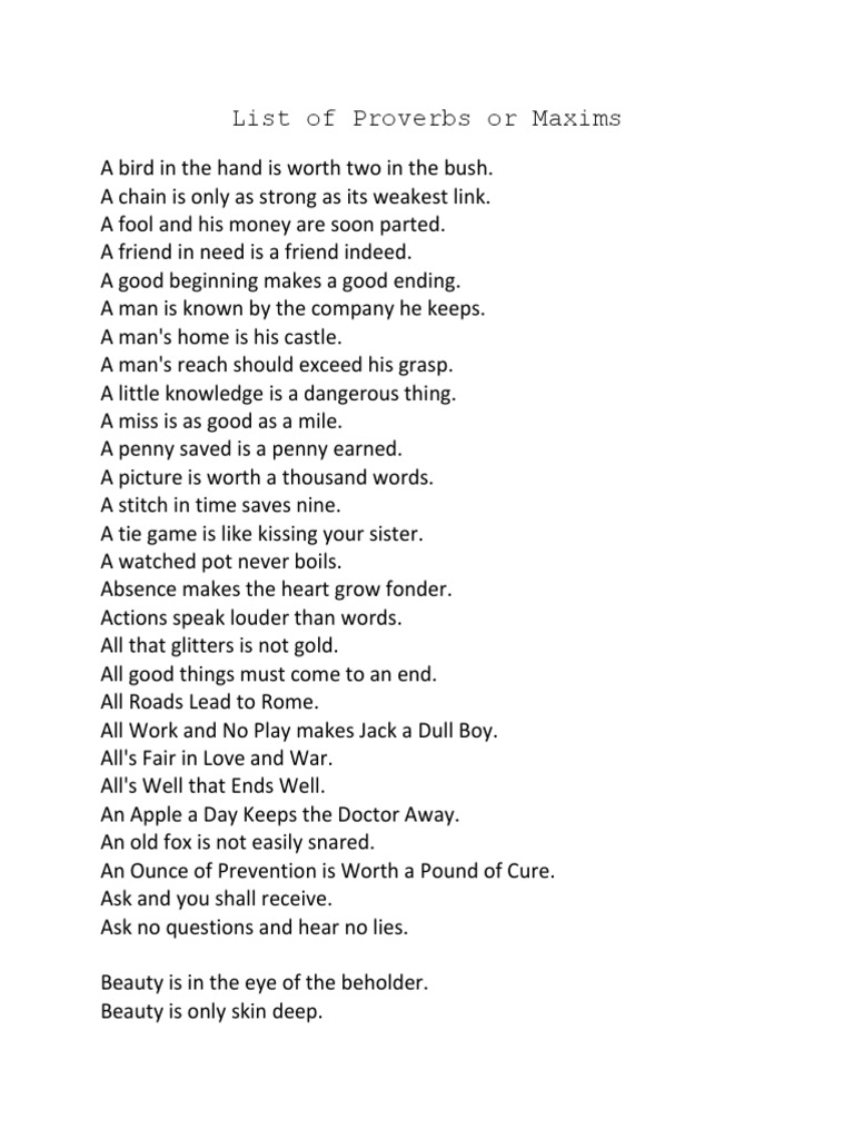 List of Proverbs or Maxims | PDF