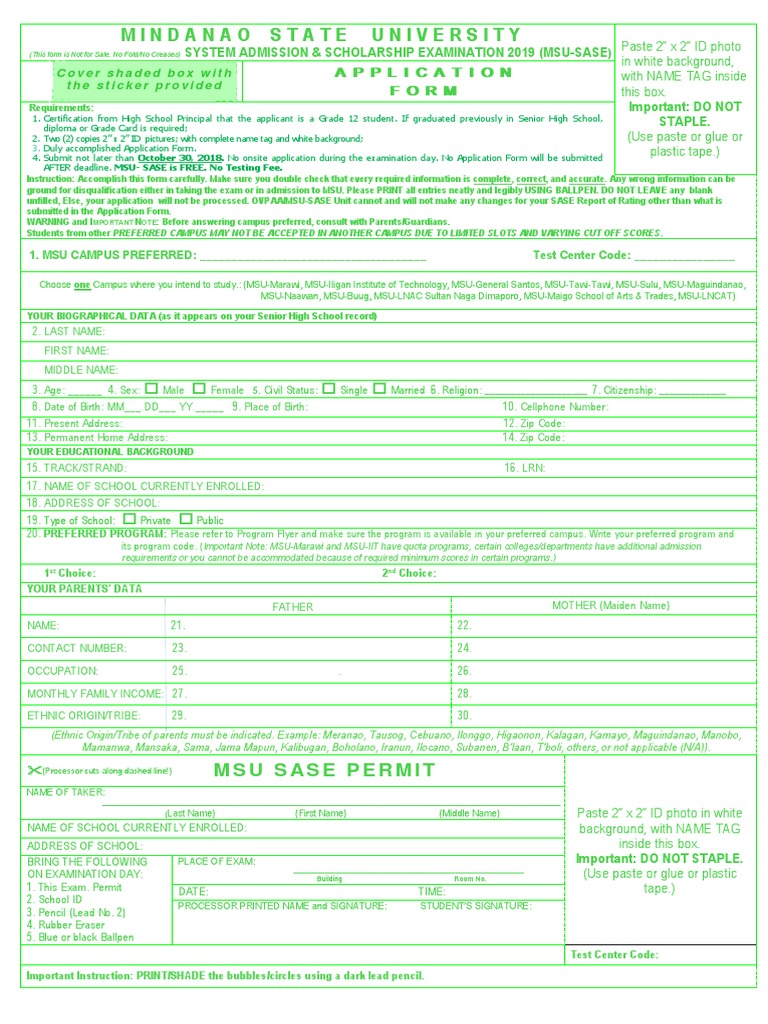 2019 SASE Application Form | PDF | University And College Admission ...