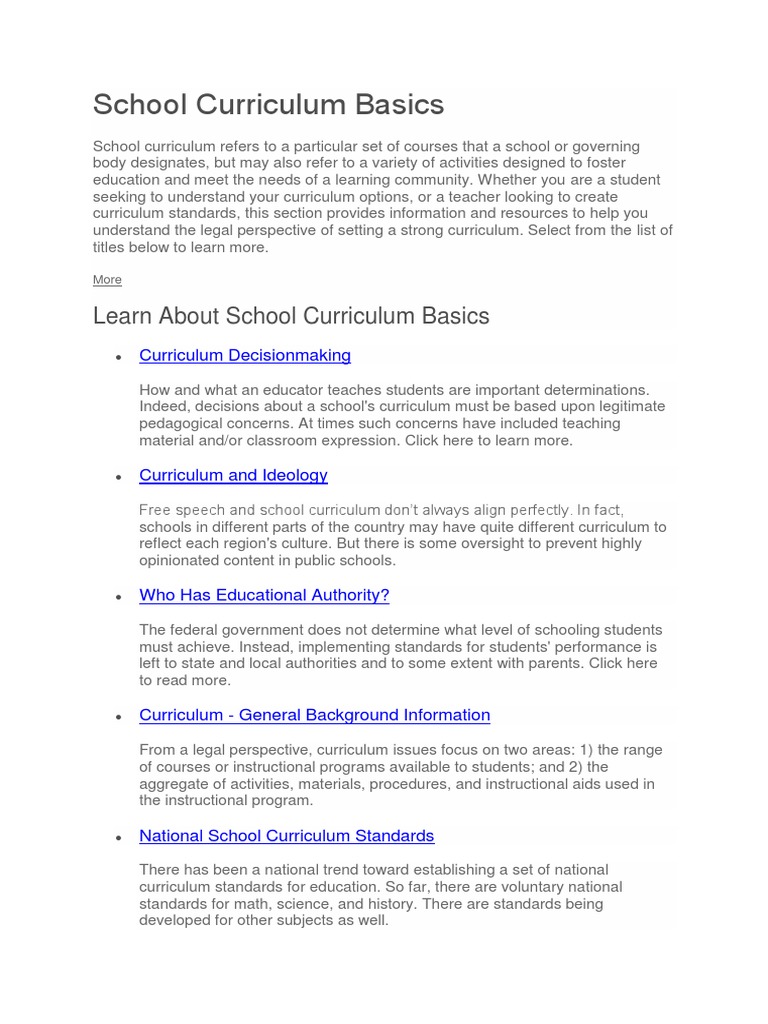 Learn About School Curriculum Basics | PDF | State School | Curriculum