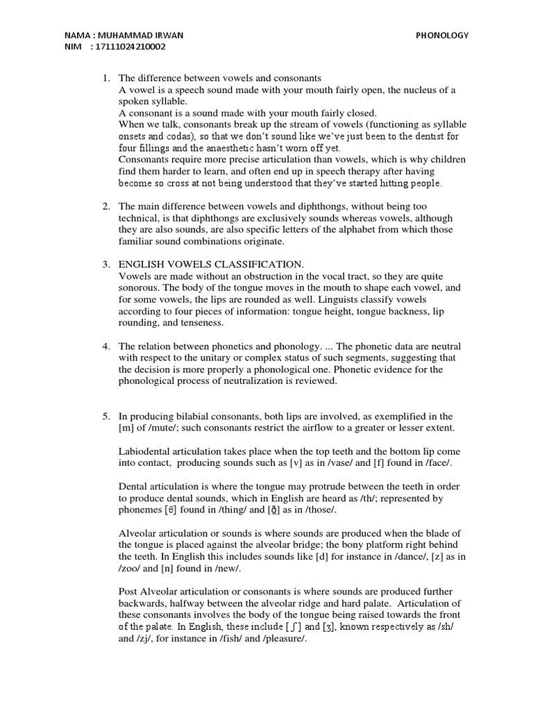 Nama: Muhammad Irwan Phonology NIM: 17111024210002 | PDF | Consonant | Syllable