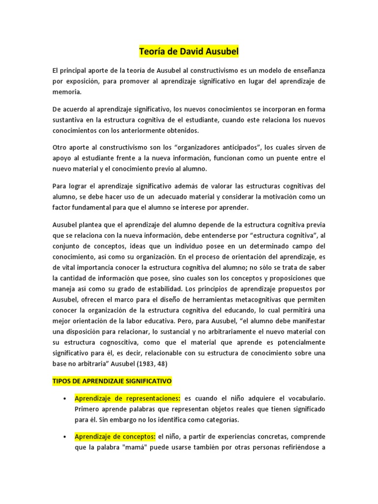 Teoría de David Ausubel | PDF | Aprendizaje | Procesos mentales