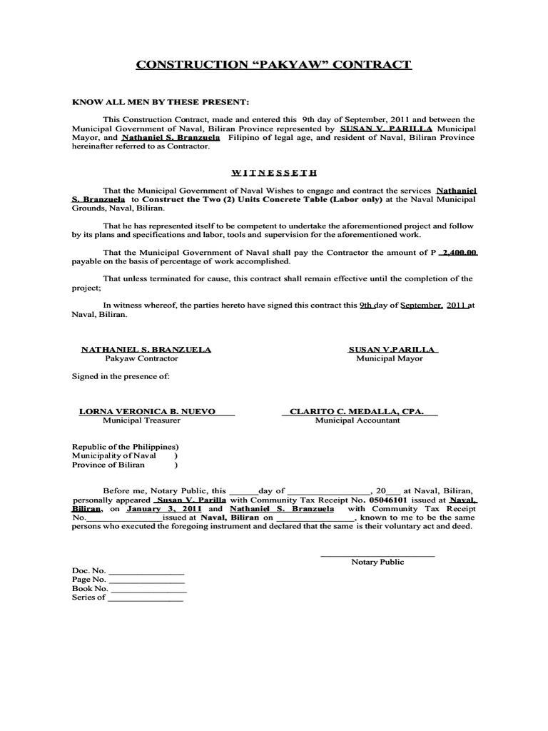 Pakyaw Construction Contract Sample | PDF | Social Institutions ...