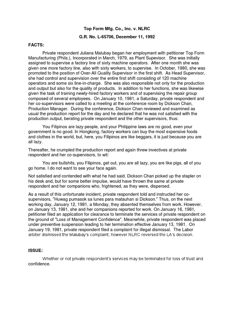 Top Form MFG vs. NLRC | PDF | Employment | Government