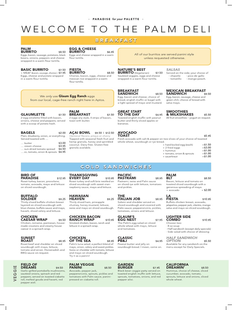 Paradise Deli Menu: Sandwiches & More | PDF | Burrito | Salad