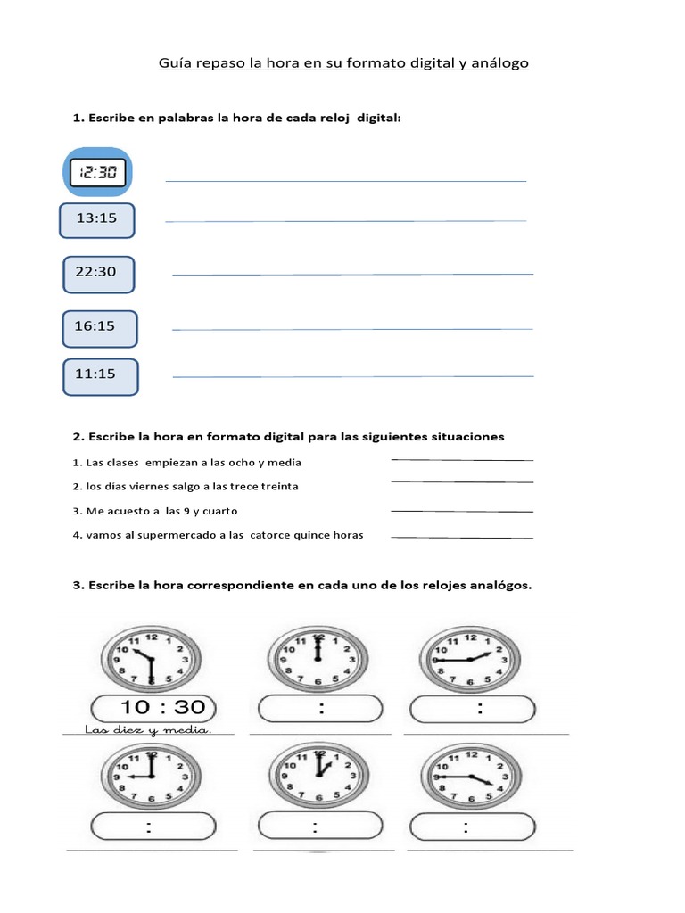 Guía Repaso Reloj Digital | PDF