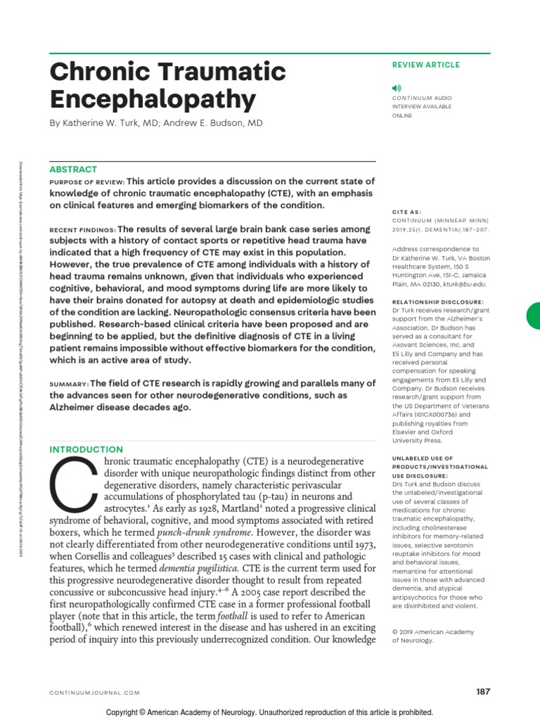 Chronic Traumatic Encephalopathy.12 | PDF | Chronic Traumatic ...