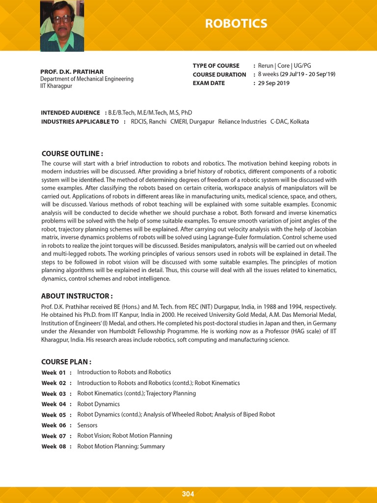 Robotics: Course Outline | PDF | Robotics | Robot