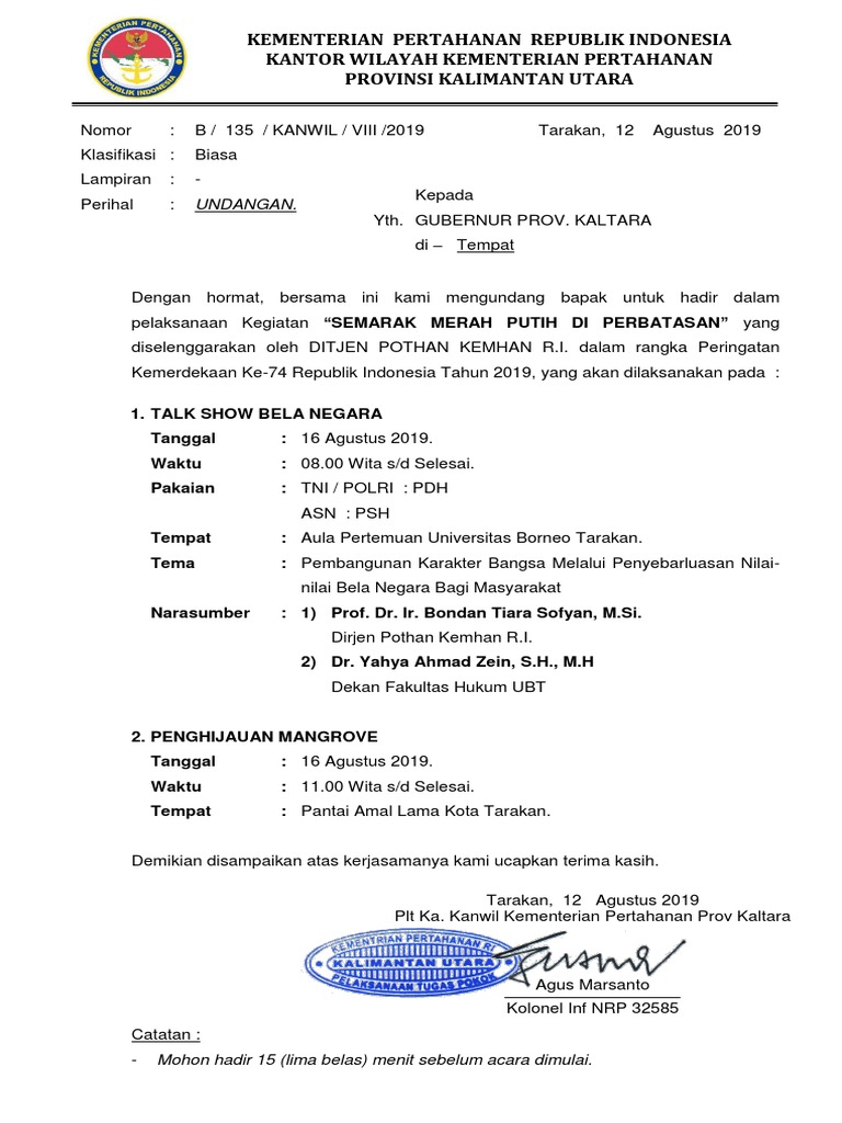 UNDANGAN - TALK SHOW BELA NEGARA Agustus 2019 | PDF