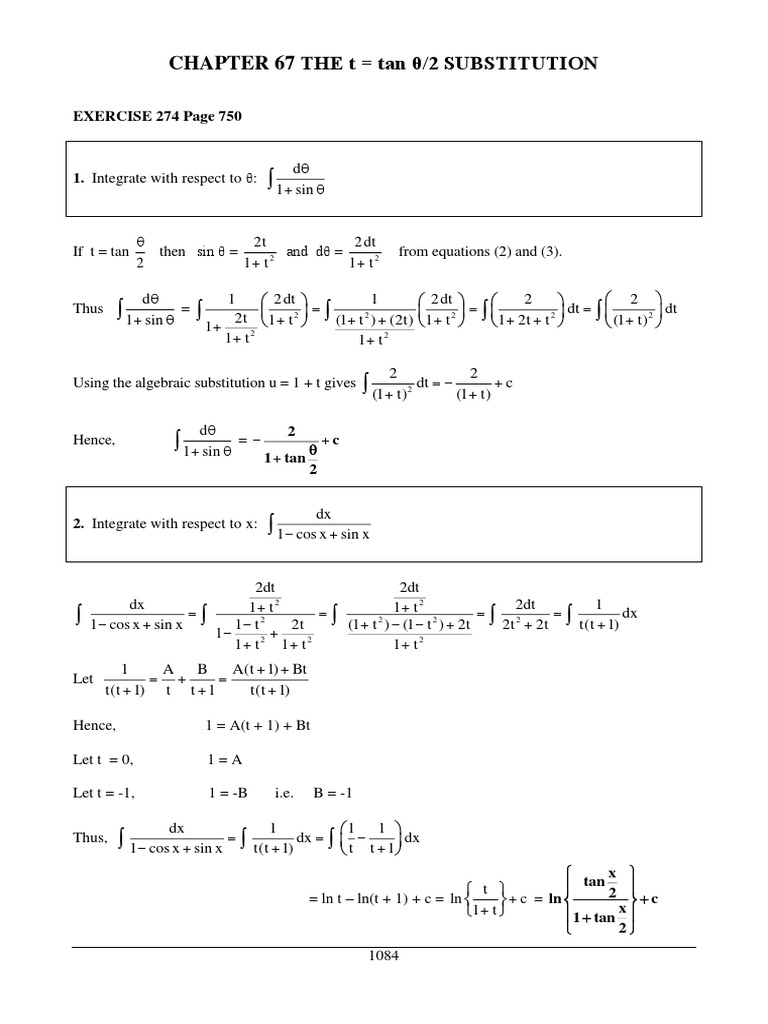 Tan Substitution Integrals | PDF | Analysis | Teaching Mathematics