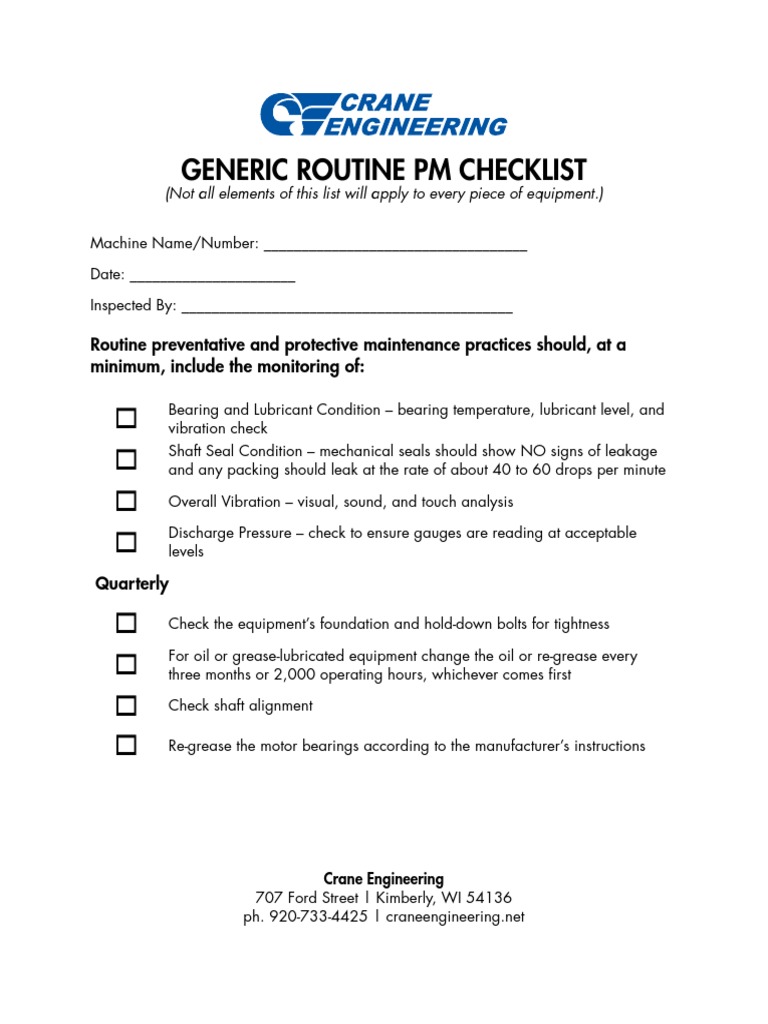 Preventative Maintenance Checklist | PDF