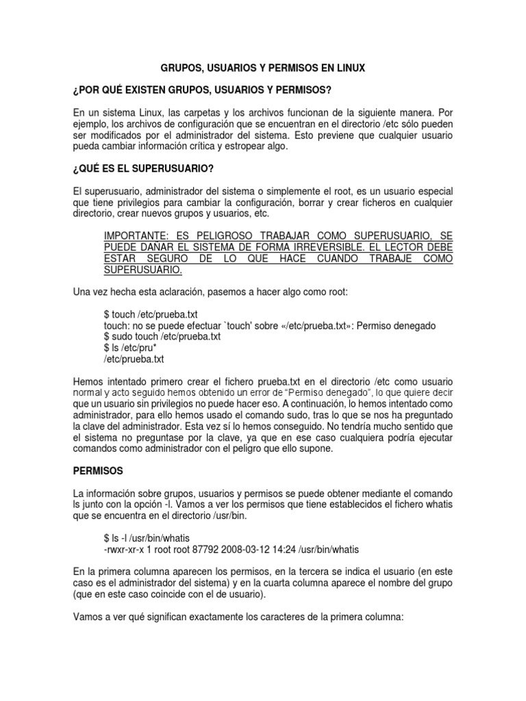 Grupos, Usuarios y Permisos | PDF | Archivo de computadora | Tecnología de sistema operativo