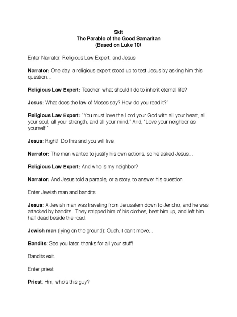 Skit The Good Samaritan | PDF | Jesus | Bible Content