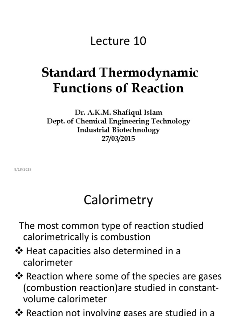 Standard Thermodynamic Functions of Reaction | PDF | Combustion ...