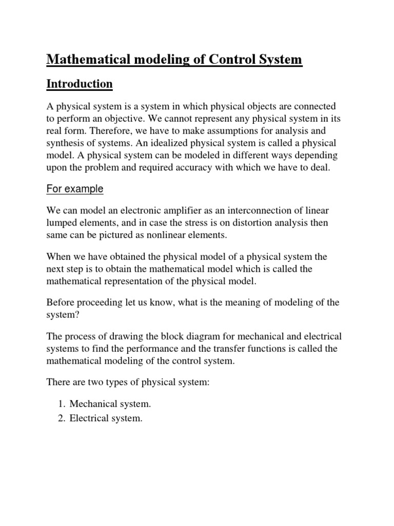 Mathematical Modeling of Control System Assignment New | PDF | Rotation Around A Fixed Axis | Torque