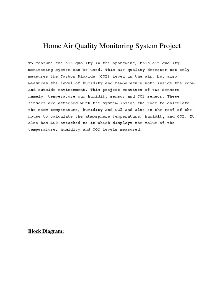 Home Air Quality Monitoring System Project: Block Diagram | PDF