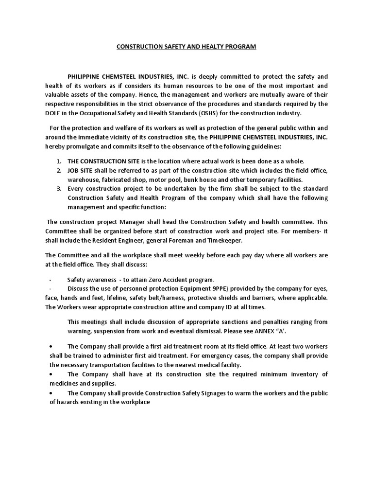 Construction Safety and Healty Program | Download Free PDF ...