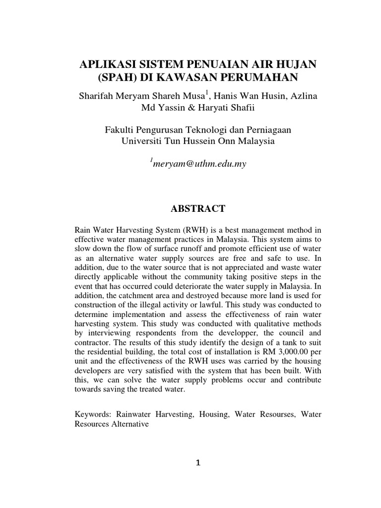 Aplikasi Sistem Penuaian Air Hujan (Spah) Di Kawasan Perumahan | PDF ...