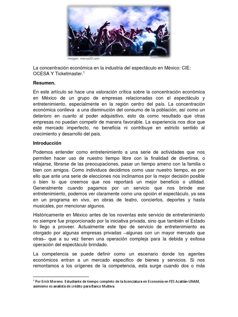 La Concentración Económica en La Industria Del Espectáculo en México ...