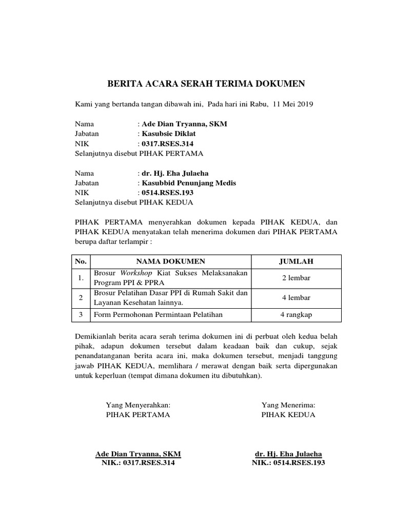 Berita Acara Serah Terima Dokumen | PDF