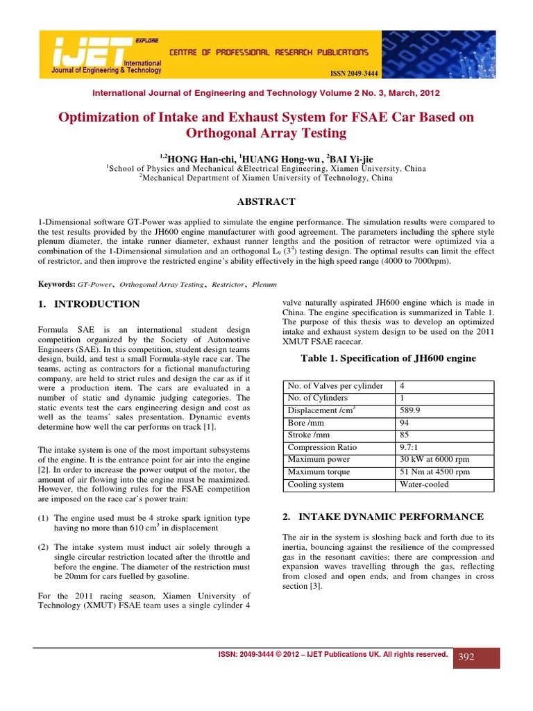 Optimization of Intake and Exhaust System For FSAE Car Based On ...