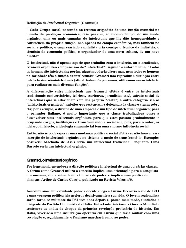 Gramsci e o Intelectual Orgânico | PDF | Antonio Gramsci | Marxismo