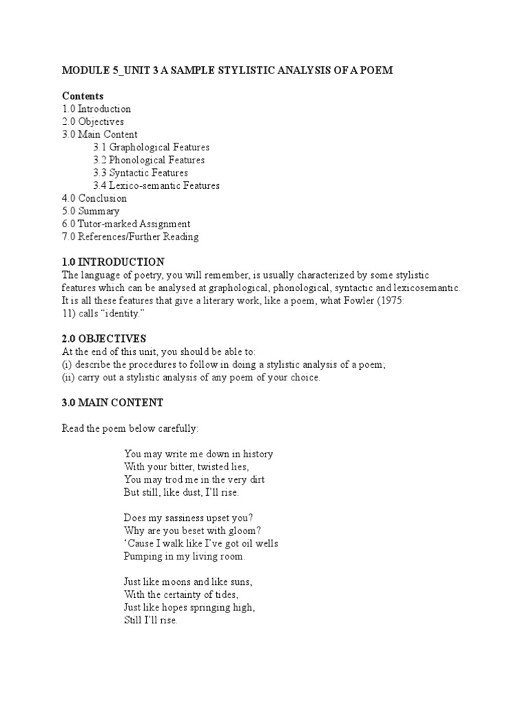 Module 5 Unit 3 A Sample Stylistic Analysis of A Poem Awing | PDF | Poetry | Semiotics