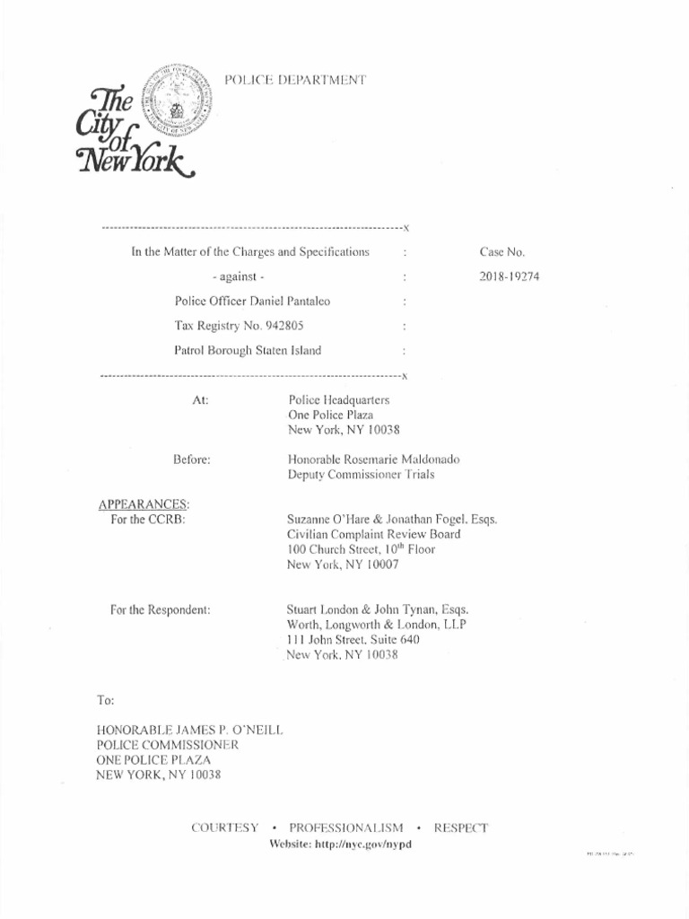 In The Matter of The Charges and DSpecifications Against PO Daniel ...