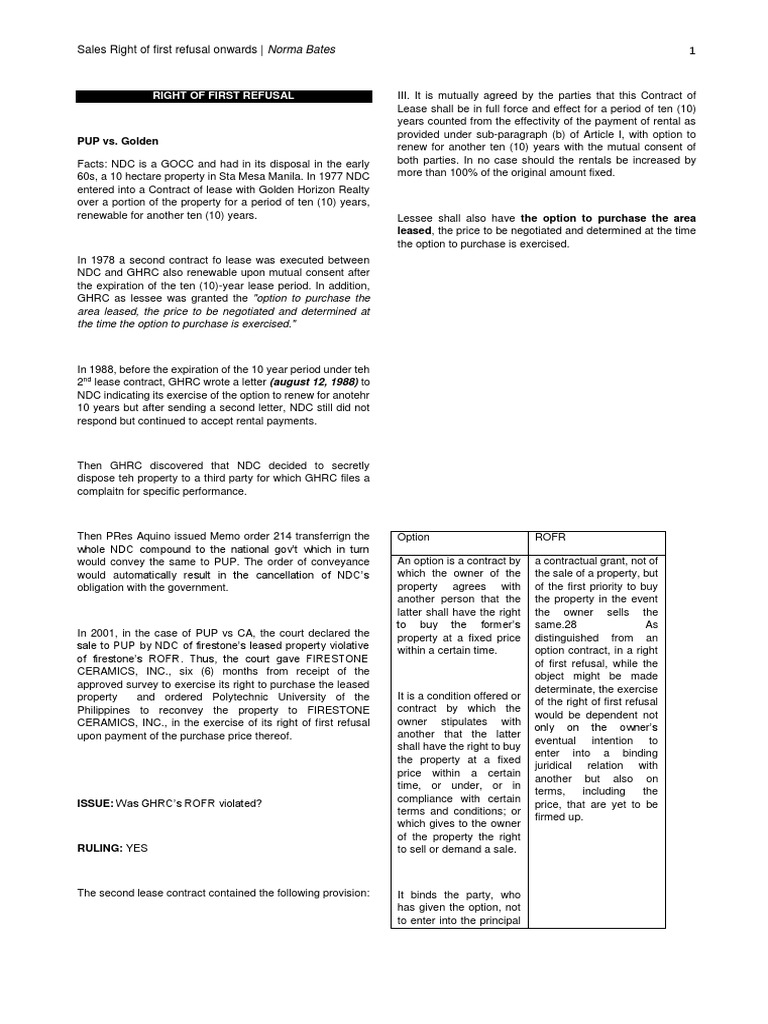 Sales Cases Starting From RIGHT of FIRST REFUSAL | PDF | Offer And ...