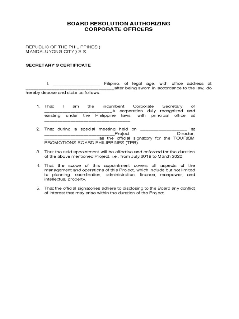Board Resolution Signatory | PDF