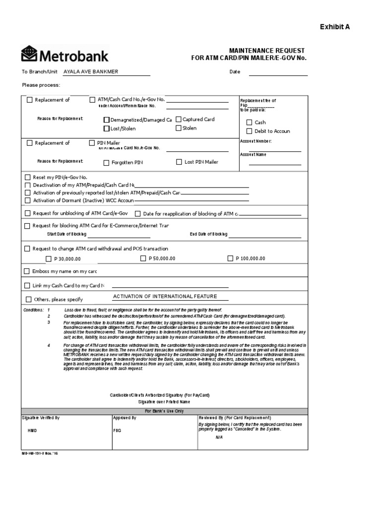 Metrobank ATM Card Maintenance Request | PDF | Debit Card | Automated ...