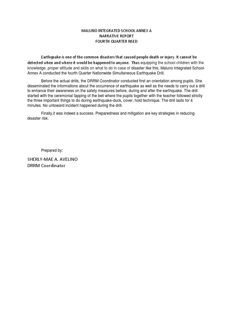 Maluno Integrated School Annex A Narrative Report Fourth Quarter Nsed | PDF