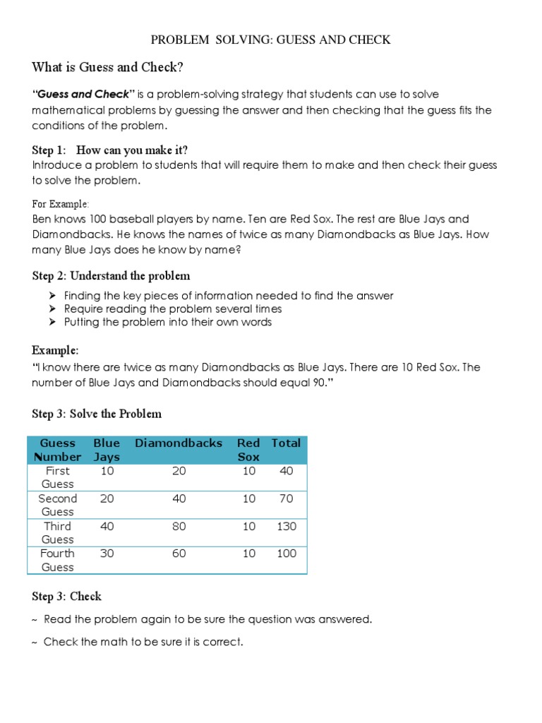 Handouts Guess and Check | PDF | Equations | Teaching Mathematics