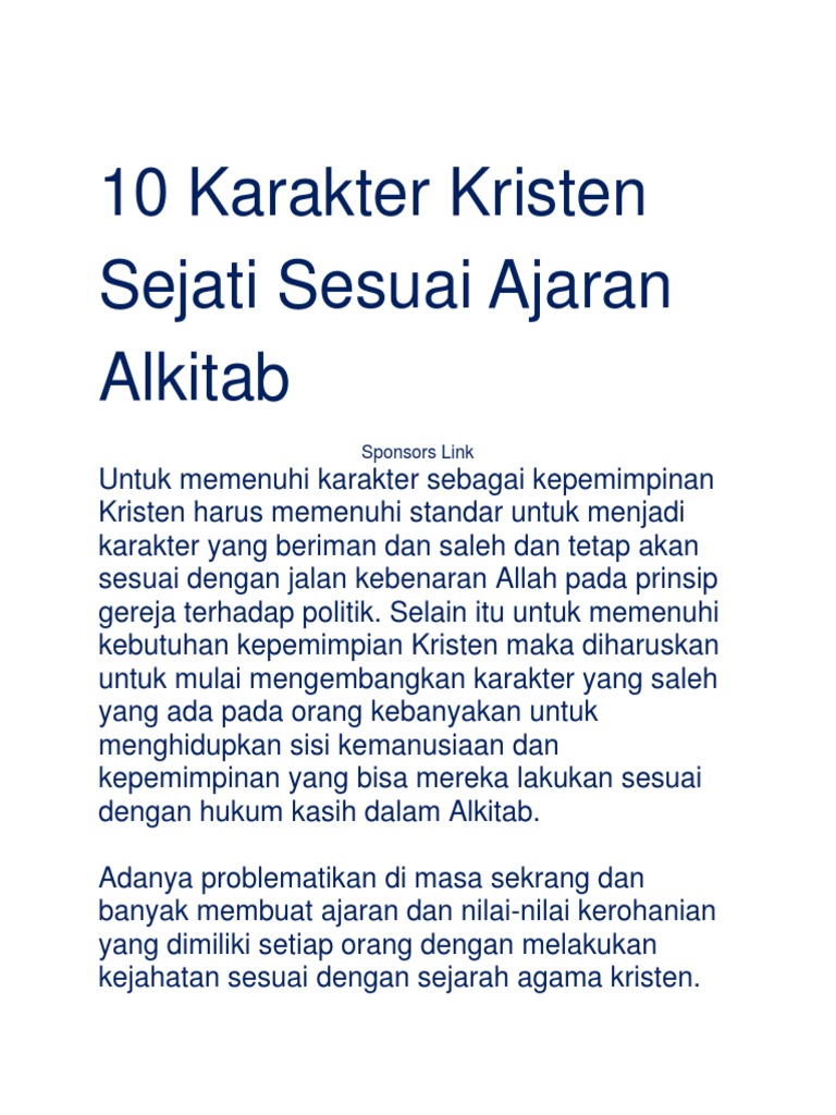 10 Karakter Kristen Sejati Sesuai Ajaran Alkitab | PDF