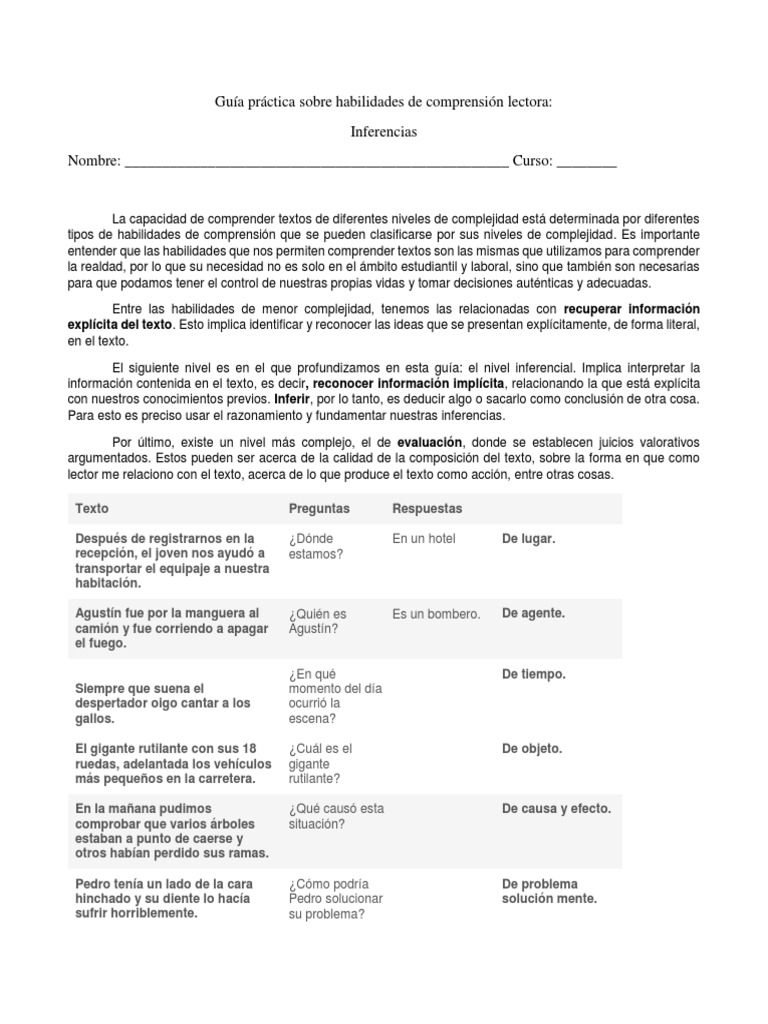 Habilidades de Comprensión Lectora: Inferencias | PDF | Comprensión ...