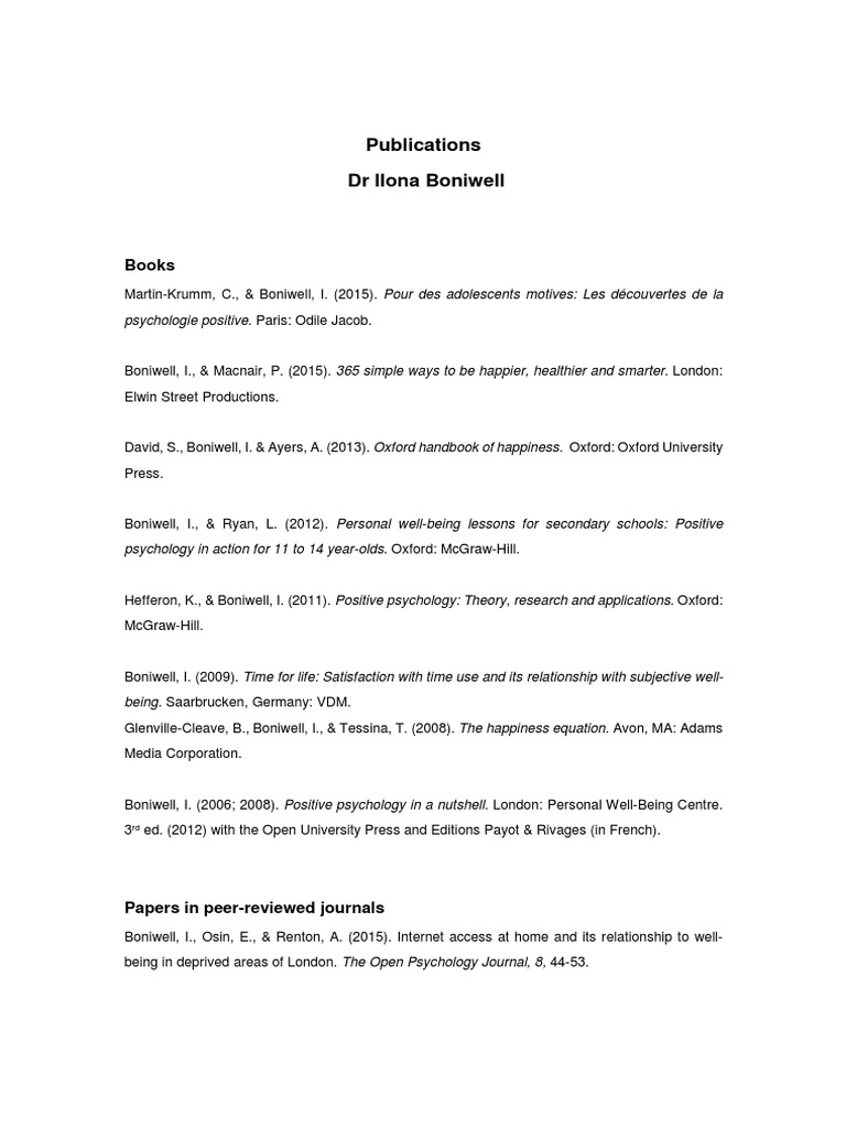 Boniwell, I. Publications | PDF | Positive Psychology | Well Being