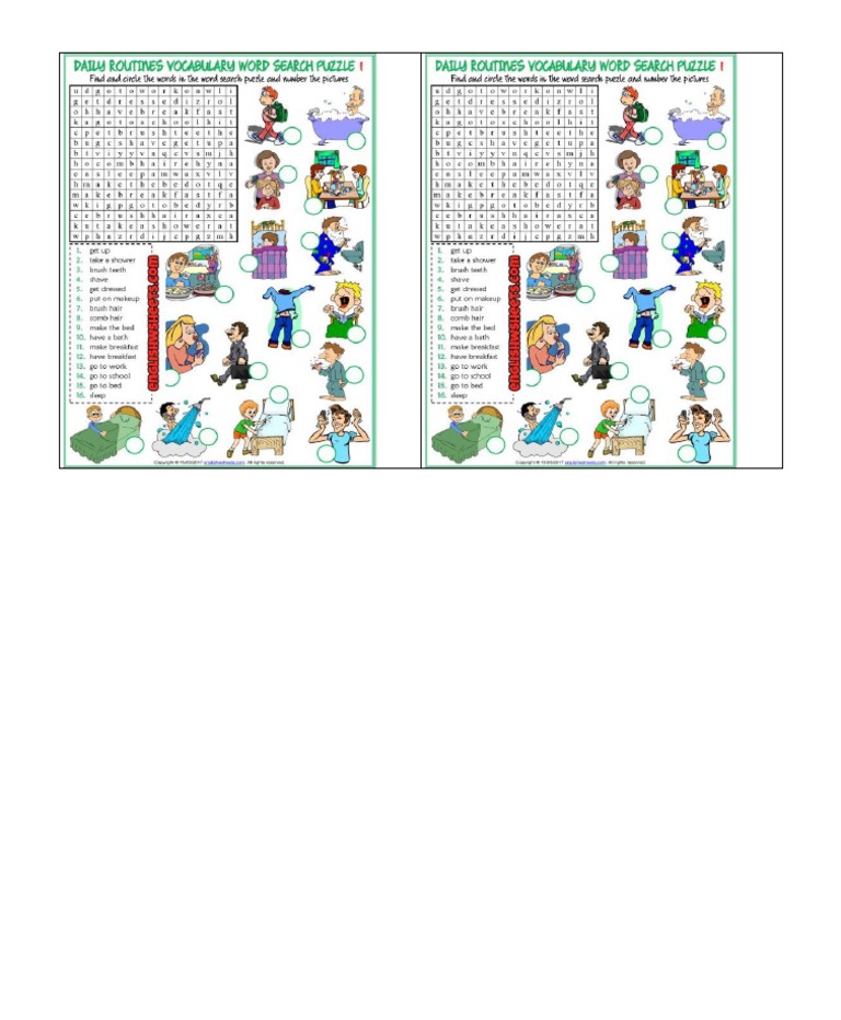 Sopa de Letras Rutinas Diarias Ingles | PDF