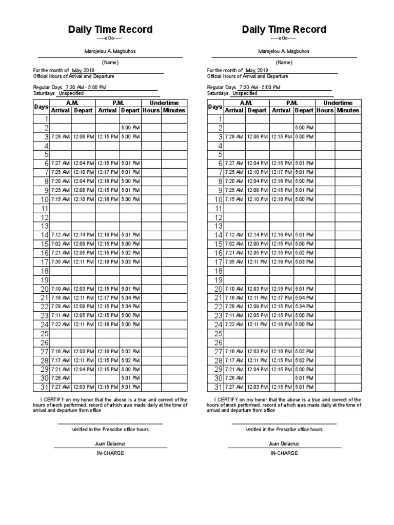 Daily Time Record Daily Time Record | PDF