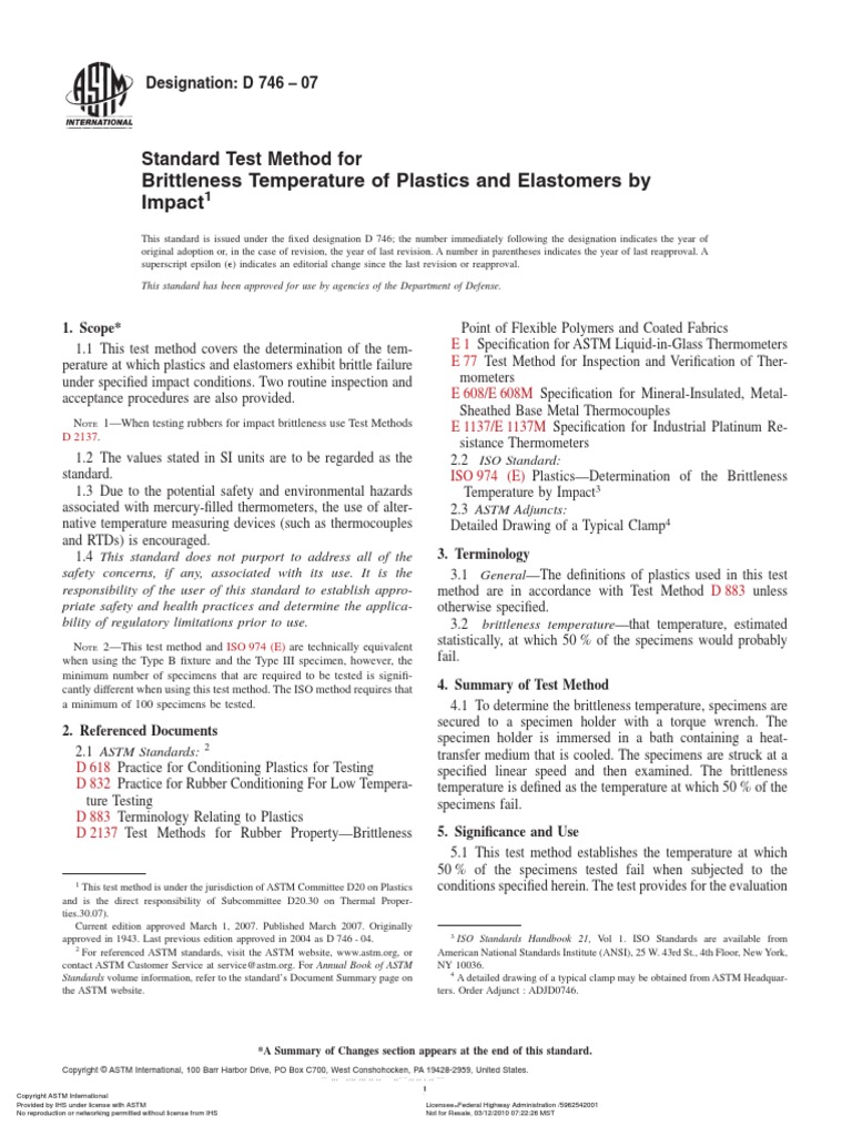Astm D 746 PDF | PDF | Thermometer | Temperature