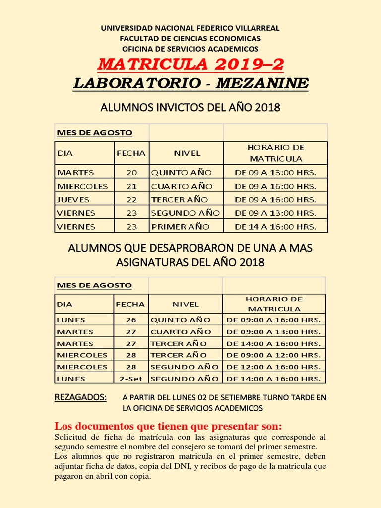 Matricula FCE UNFV 2019 | PDF