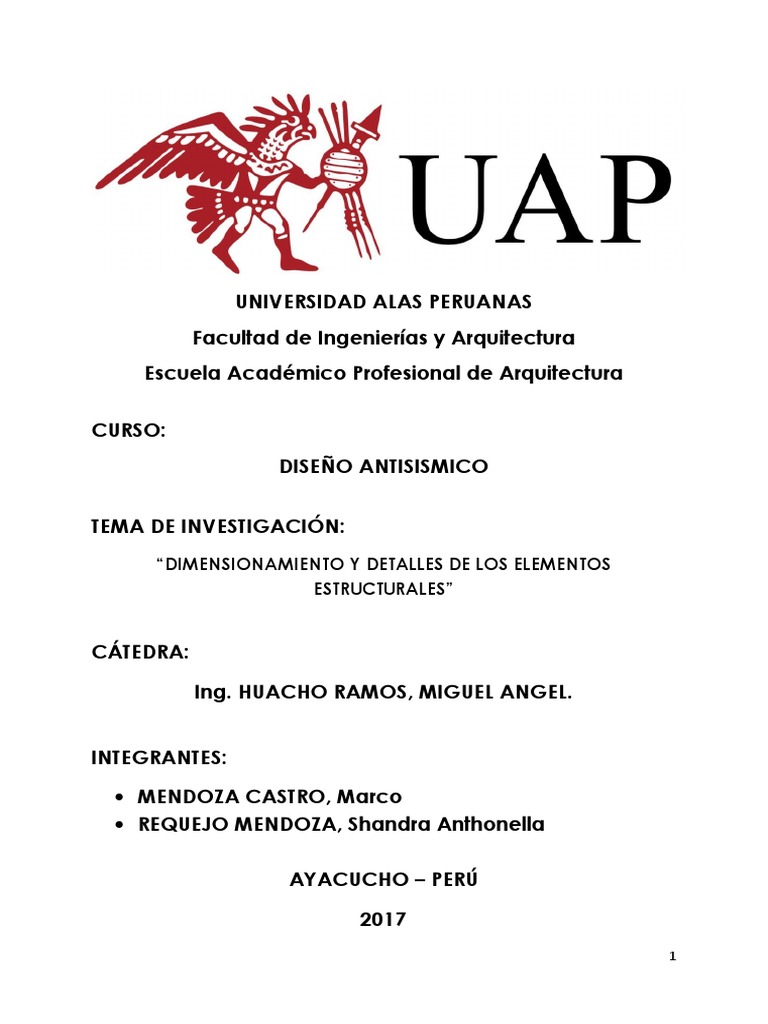 Monografia Dimensionamiento y Detalles de Los Elementos Estructurales | PDF | Resistencia de ...