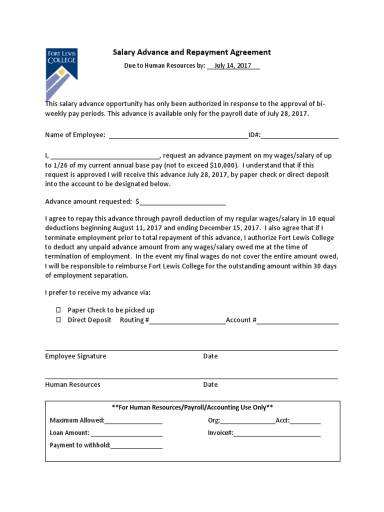 Salary Advance Agreement - 1 | PDF