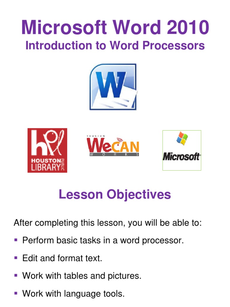 Microsoft Word 2010: Introduction To Word Processors | PDF | Microsoft Word | Computer Keyboard