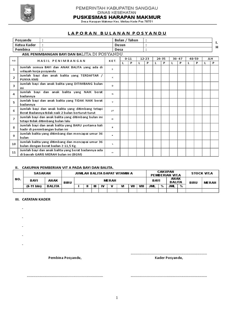 Format Laporan Posyandu Baru 2016 | PDF