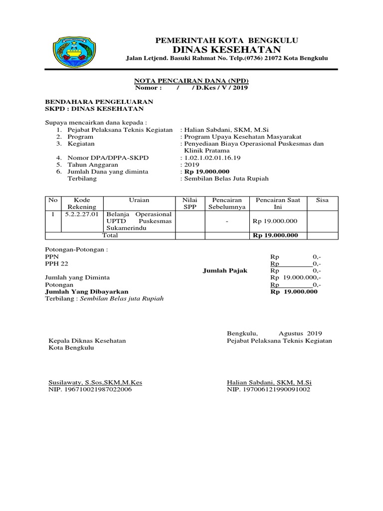 Nota Dinas Permohonan Pencairan Dana | PDF