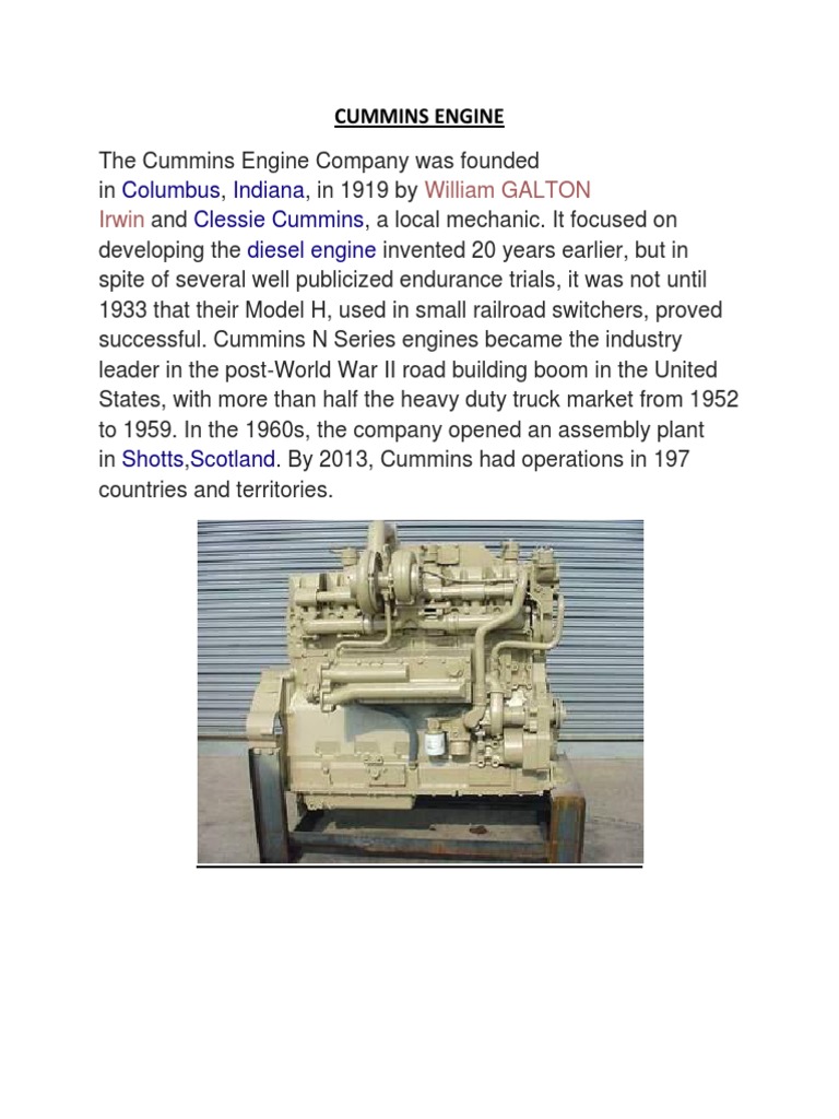 Columbus Indiana Clessie Cummins Diesel Engine: William GALTON Irwin ...