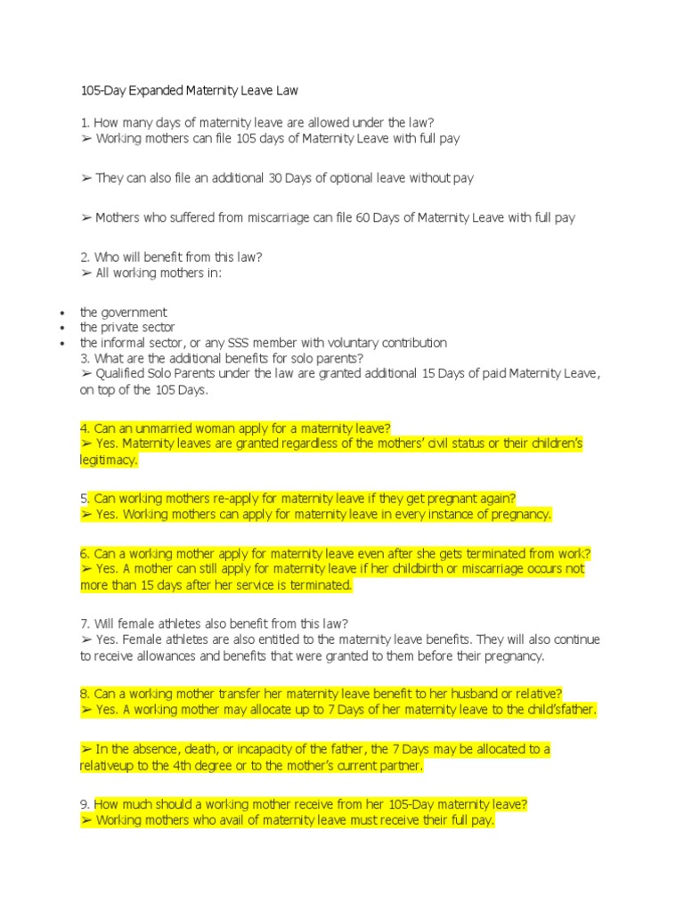 Expanded Maternity Leave | PDF | Parental Leave | Mother