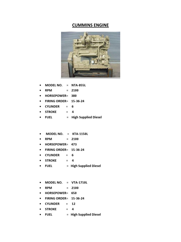 Cummins Engine Specifications Overview | PDF